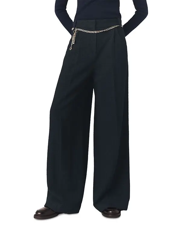 Maje Padeiry Tweed Wide Leg Pants - Navy