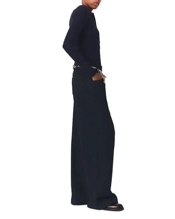 Maje Padeiry Tweed Wide Leg Pants - Navy