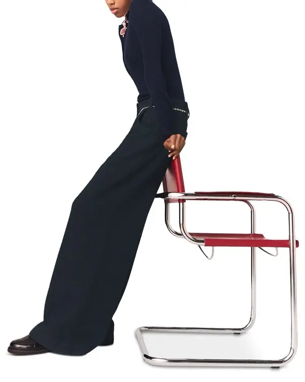 Maje Padeiry Tweed Wide Leg Pants - Navy