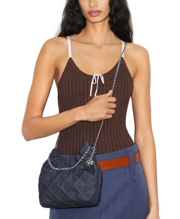 Tory Burch Fleming Mini Soft Denim Hobo Bag - Blue