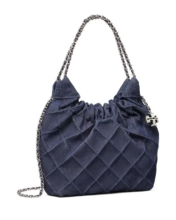 Tory Burch Fleming Mini Soft Denim Hobo Bag - Blue