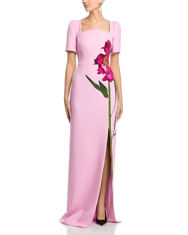 Rickie Freeman For Teri Jon Digital Floral Crepe Column Gown