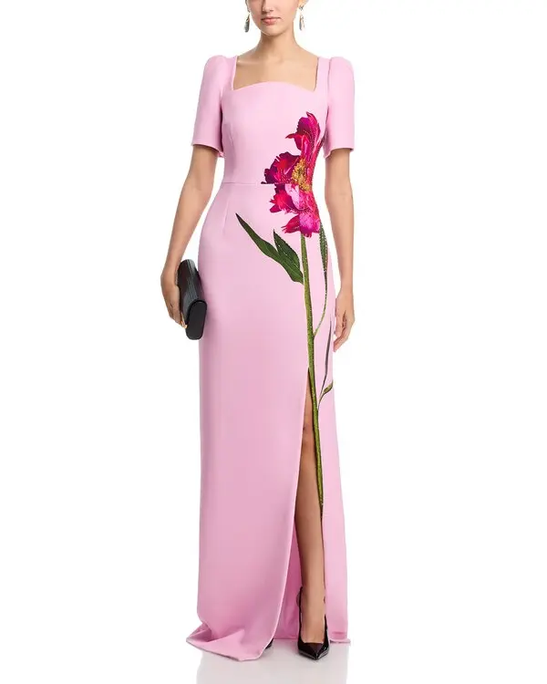 Rickie Freeman For Teri Jon Digital Floral Crepe Column Gown