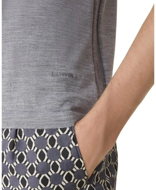 LANVIN Merino Wool Polo Shirt - Light Grey