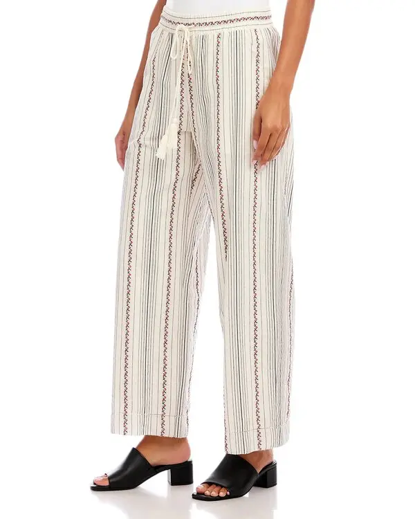 Karen Kane Stripe Embroidered Cropped Drawstring Pants