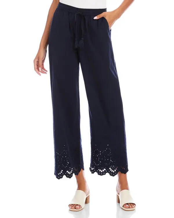 Karen Kane Embroidered Scallop Edge Cropped Pants - Navy