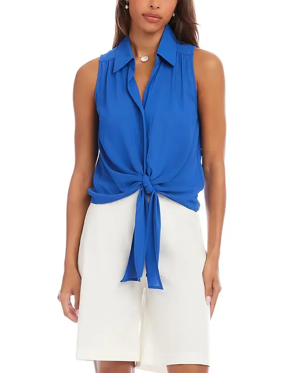 Karen Kane Sleeveless Tie Front Top - French Blue