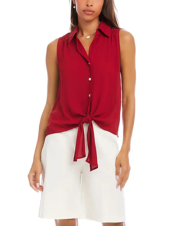 Karen Kane Sleeveless Tie-front Top - Red