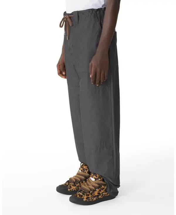 LANVIN Wide-leg Chambray Trousers - Anthracite.