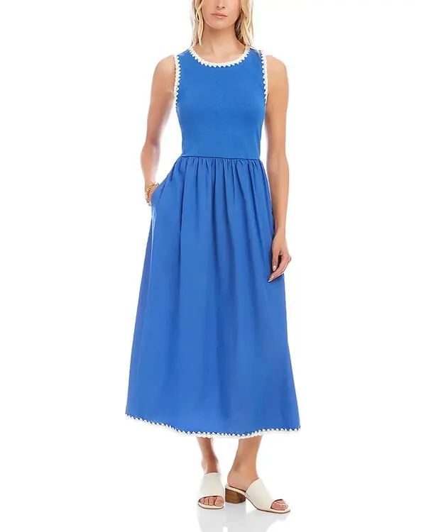 Karen Kane Sleeveless Edge Stitch Contrast Midi Dress - Blue
