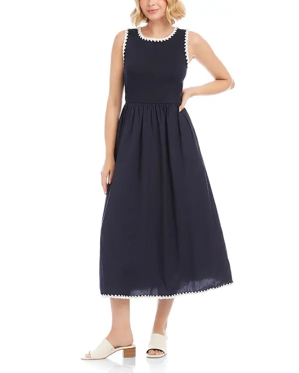 Karen Kane Sleeveless Edge Stitch Contrast Midi Dress - Navy