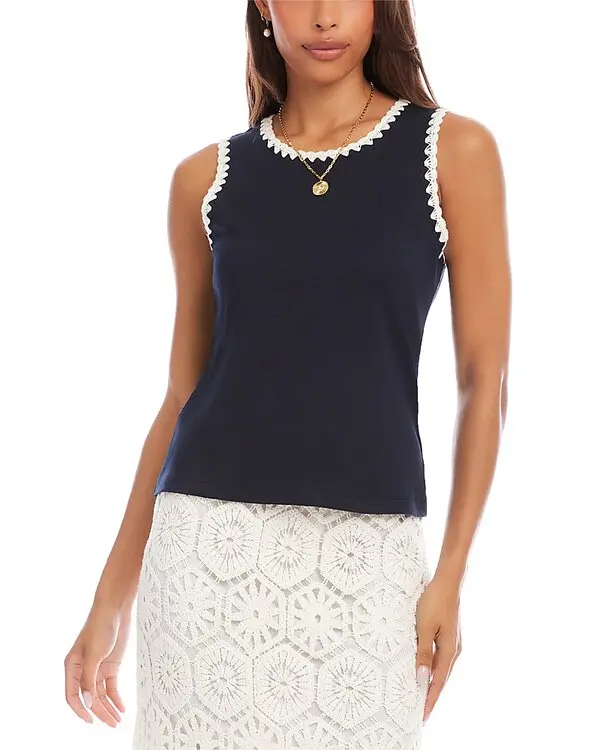 Karen Kane Edge Stitch Contrast Tank Top - Navy