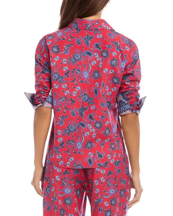 Karen Kane Ruched Sleeve Border Print Shirt