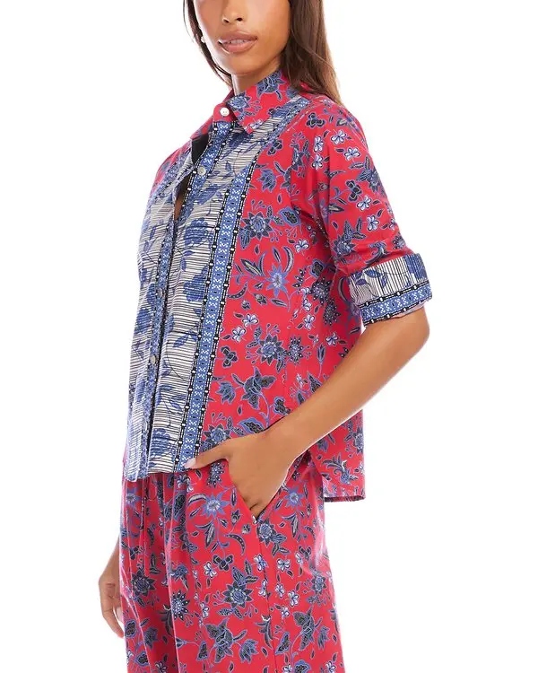 Karen Kane Ruched Sleeve Border Print Shirt