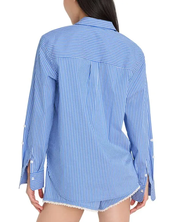 Good American Poplin Boxy Shirt - Blue White Stripe