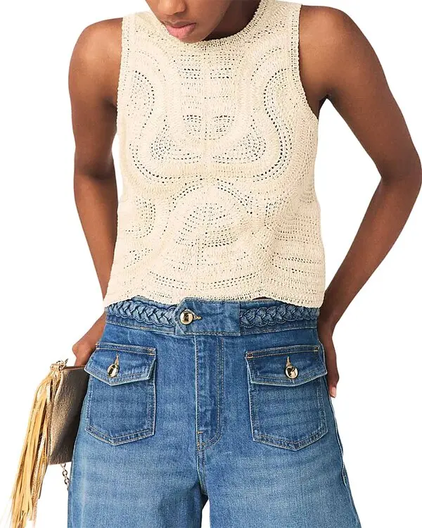 Maje Sleeveless Crochet Knit Top - Beige