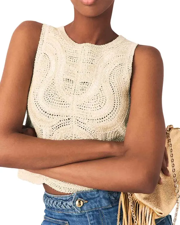 Maje Sleeveless Crochet Knit Top - Beige