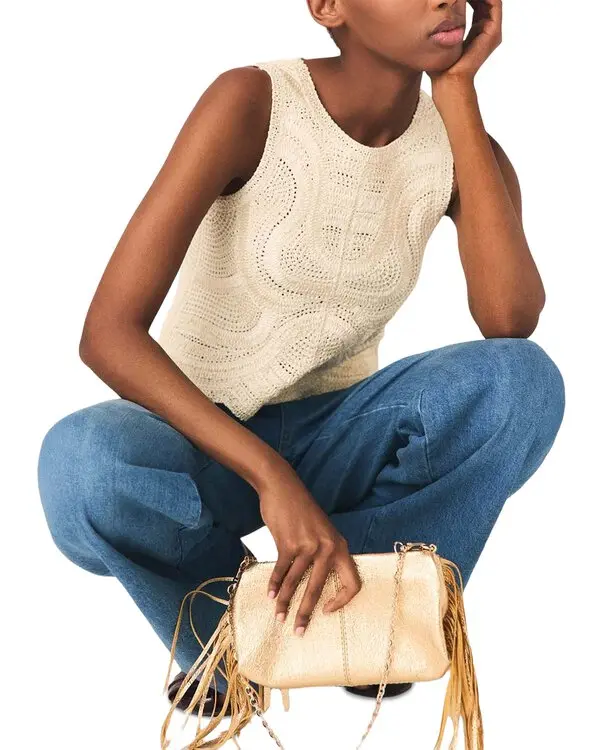 Maje Sleeveless Crochet Knit Top - Beige