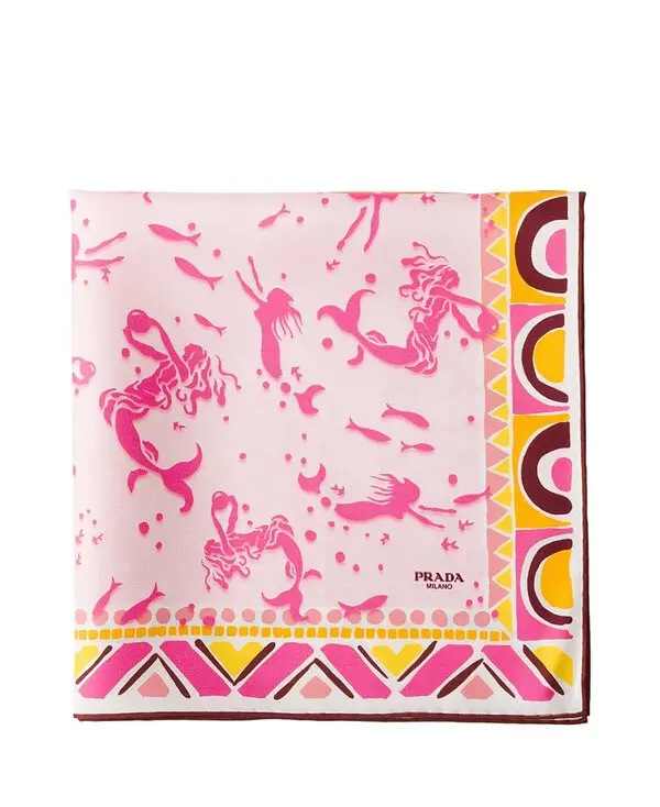 Prada Printed Silk Twill Scarf, 55 X 55 Cm - Yellow