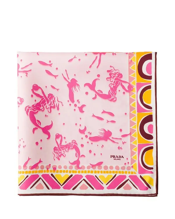 Prada Printed Silk Twill Scarf, 55 X 55 Cm - Yellow