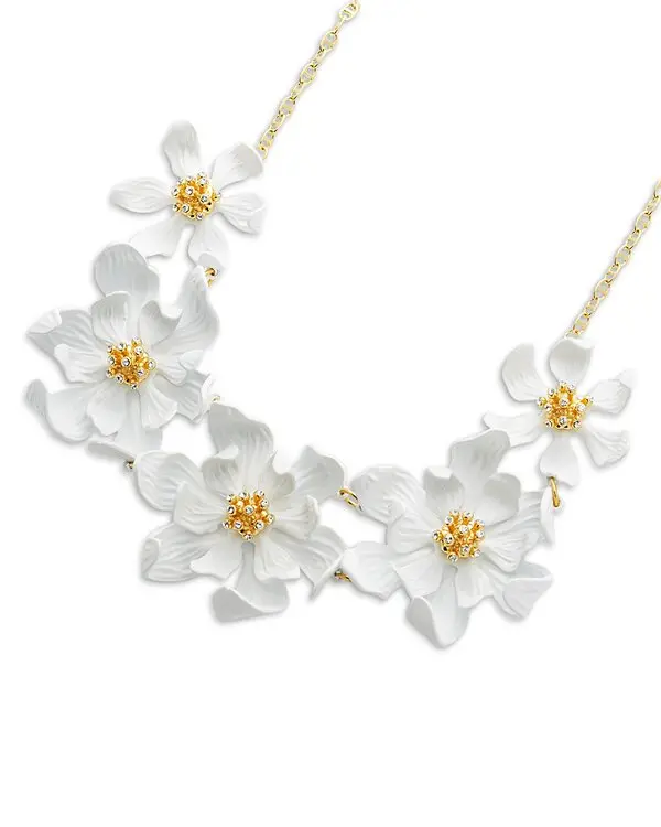 Ted Baker London Furled Flower Enamel Necklace - Gold Tone/white Clear Crystal