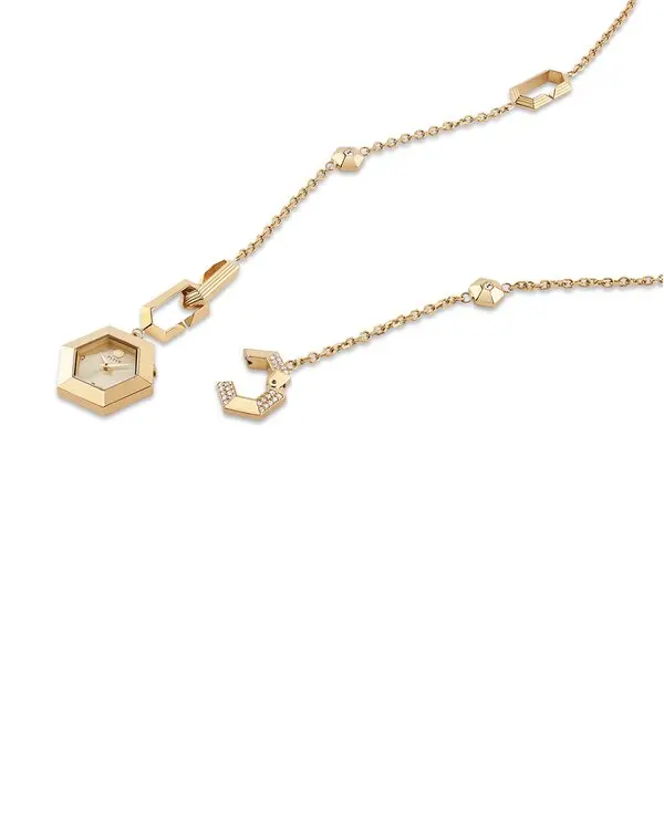 Philipp Plein Hexagon Crystal Necklace Watch - Gold