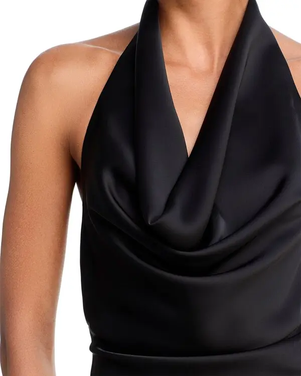 Aqua Cowl Neck Drop Waist Gown - Black