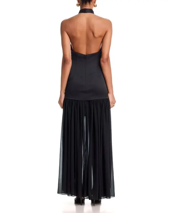 Aqua Cowl Neck Drop Waist Gown - Black