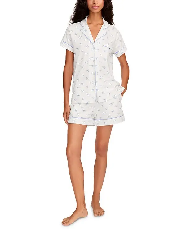 PETITE PLUME Bow Print Short Sleeve Short Pajama Set - White