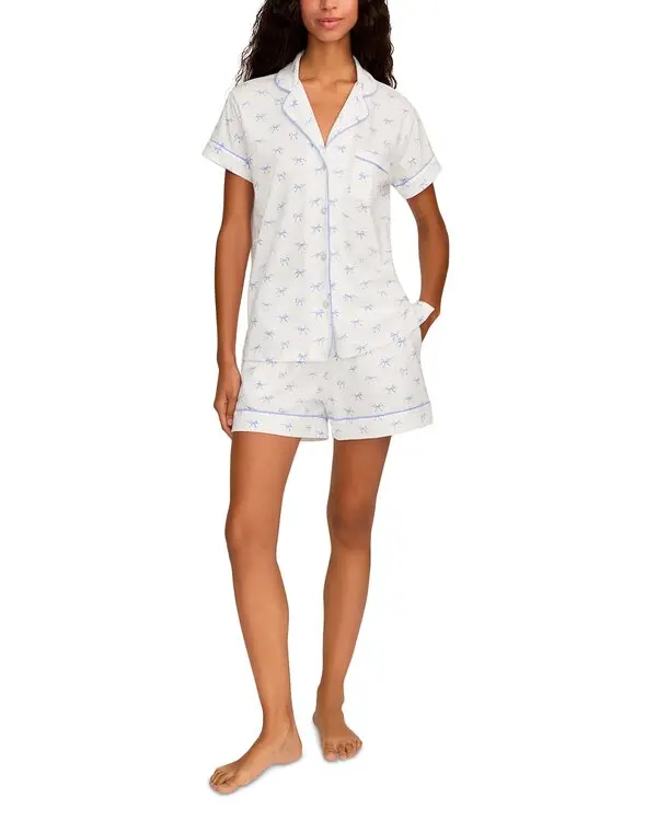 PETITE PLUME Bow Print Short Sleeve Short Pajama Set - White