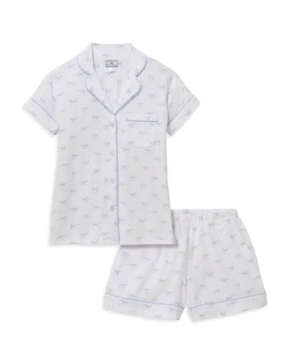 PETITE PLUME Bow Print Short Sleeve Short Pajama Set - White