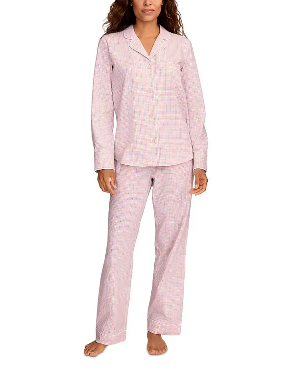 PETITE PLUME Woven Twill Plaid Classic Pajama Set - Pink