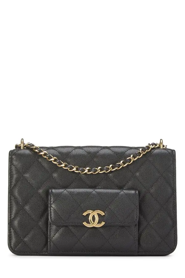 Chanel Caviar Pocket Twins Wallet On Chain - Black