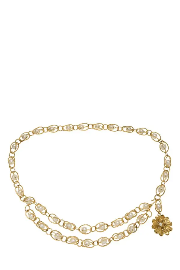 Chanel Faux Pearl Chain Belt - Gold