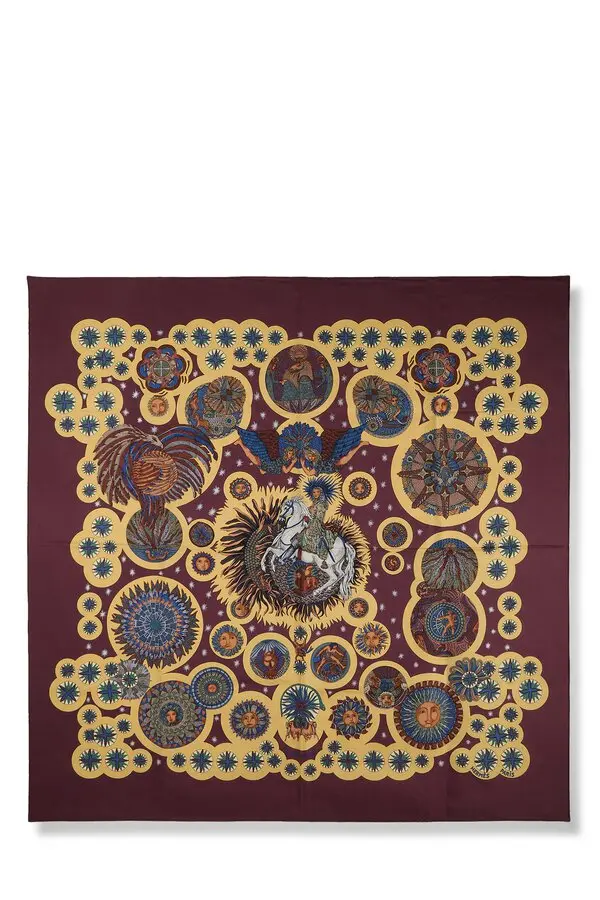 Hermès Multicolor 'le Roy Soleil' Silk Scarf 90 - Burgundy