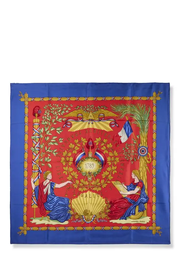 Hermès Multicolor 'republique Francaise Liberte' Silk Scarf 90 - Blue