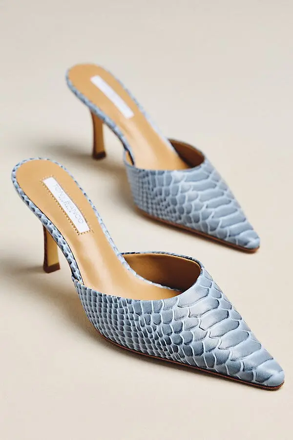 TONY BIANCO Sicily Pointed Toe Mules - Denim Python