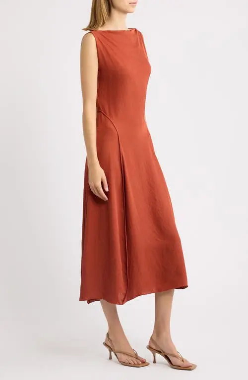 Theory Boat Neck Fit-and-flare Midi Dress - Umber