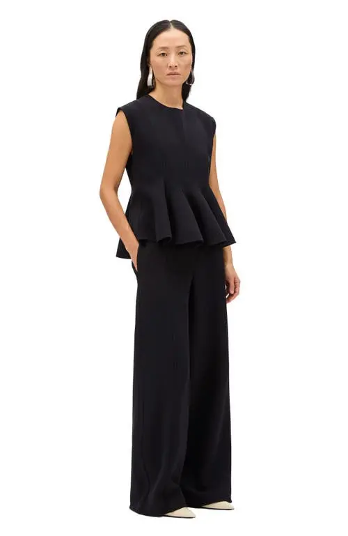 Another Tomorrow Double Face Godet Top - Black