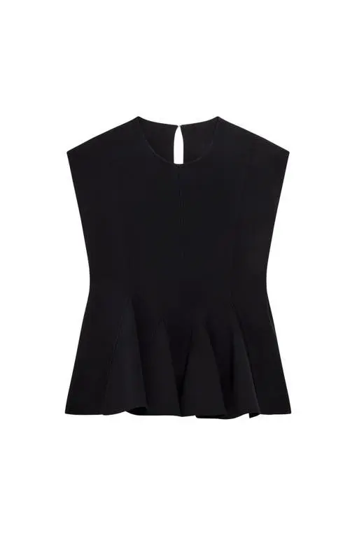 Another Tomorrow Double Face Godet Top - Black