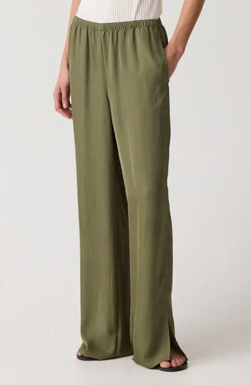 Theory Slit Hem Wide Leg Pants - Forest Moss