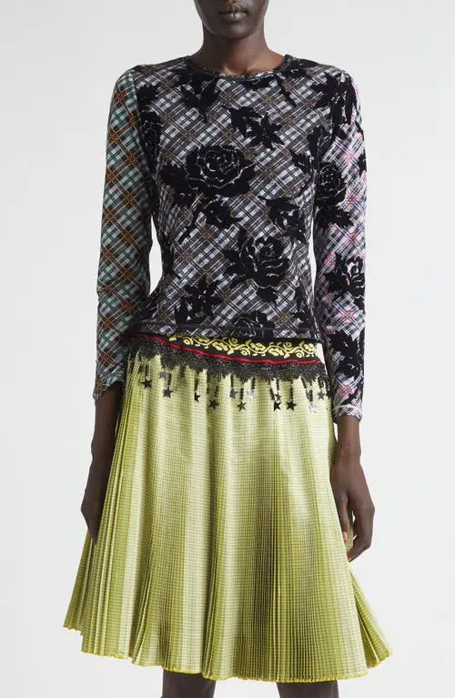 CHOPOVA LOWENA Picnic Plaid Flocked Mesh T-shirt - Black Multi