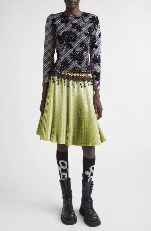 CHOPOVA LOWENA Picnic Plaid Flocked Mesh T-shirt - Black Multi