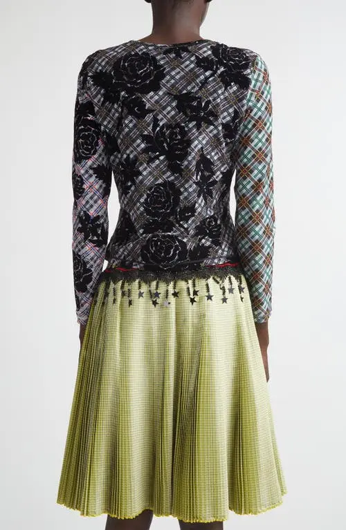 CHOPOVA LOWENA Picnic Plaid Flocked Mesh T-shirt - Black Multi
