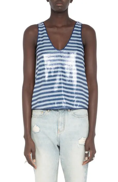 Zadig&Voltaire Tarys Sequin Stripe Sleeveless Tank - Sky