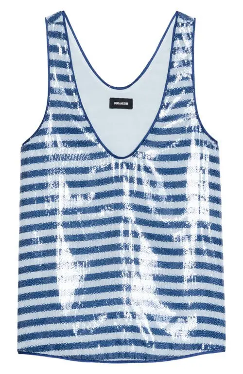 Zadig&Voltaire Tarys Sequin Stripe Sleeveless Tank - Sky