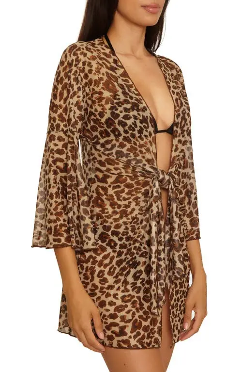 BECCA By Rebecca Virtue Safari Tie Front Long Sleeve Sheer Mesh Cover-up