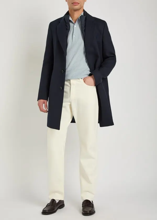 BOSS Layered Cotton-blend Coat - Navy