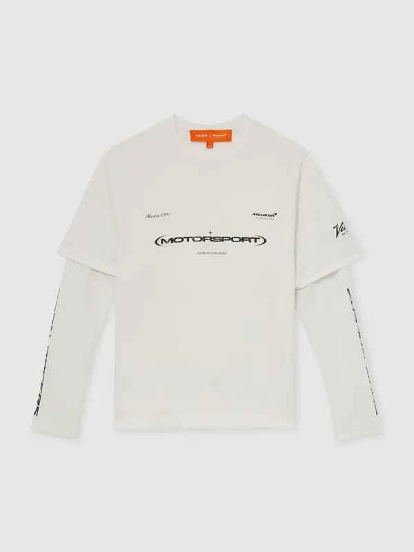 REISS Racing Double-layer Relaxed T-shirt - White
