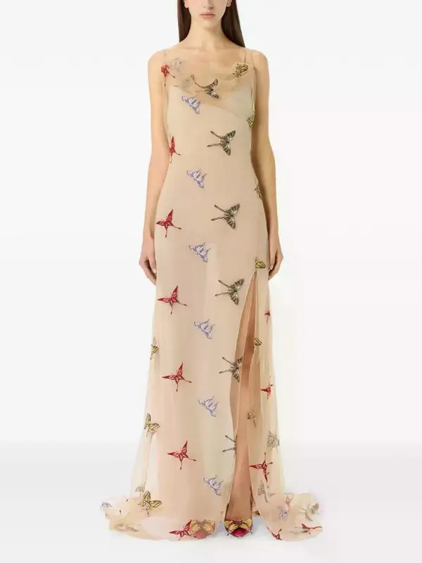 Blumarine Embroidered Tulle Maxi Dress